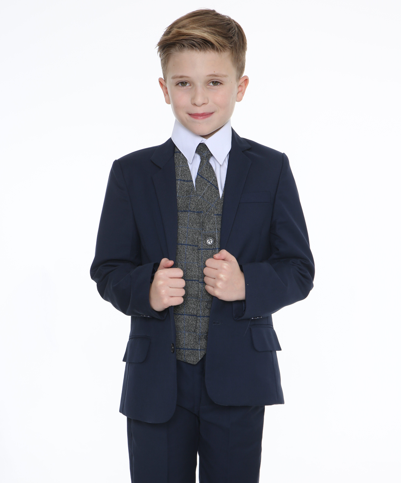 Boys 5 Piece Navy Suit with Blue Check Michael – Suits n Dresses